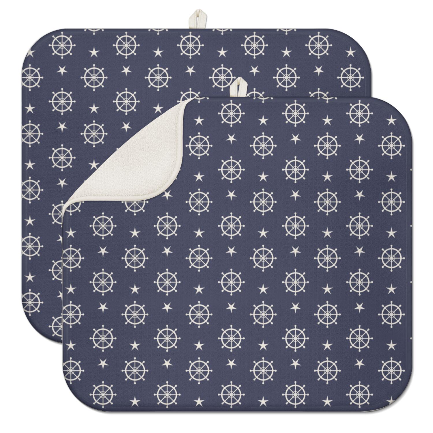 2 Pack Marine Wave Pattern Dish Drying Mats - Thick 3-Layer Absorbent ...