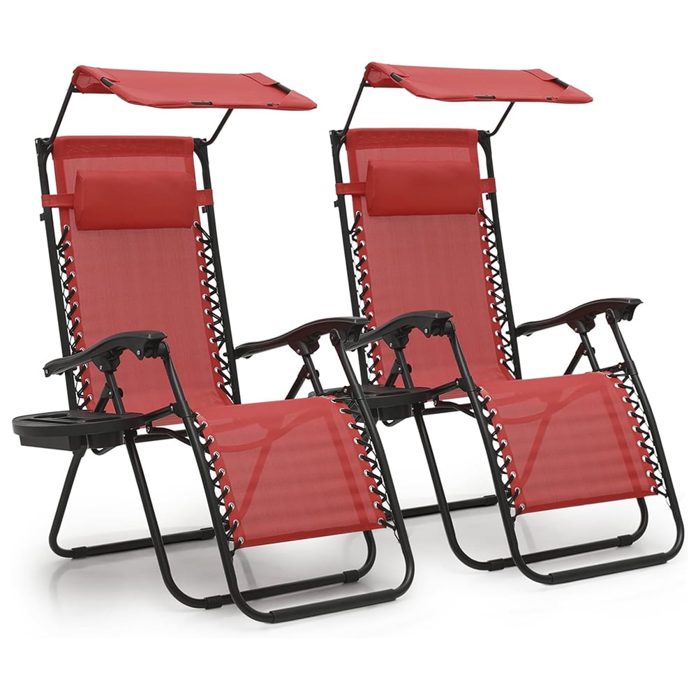 2-Pack Maroon Zero Gravity Lounge Chairs – Includes Sun Shade, Mesh ...