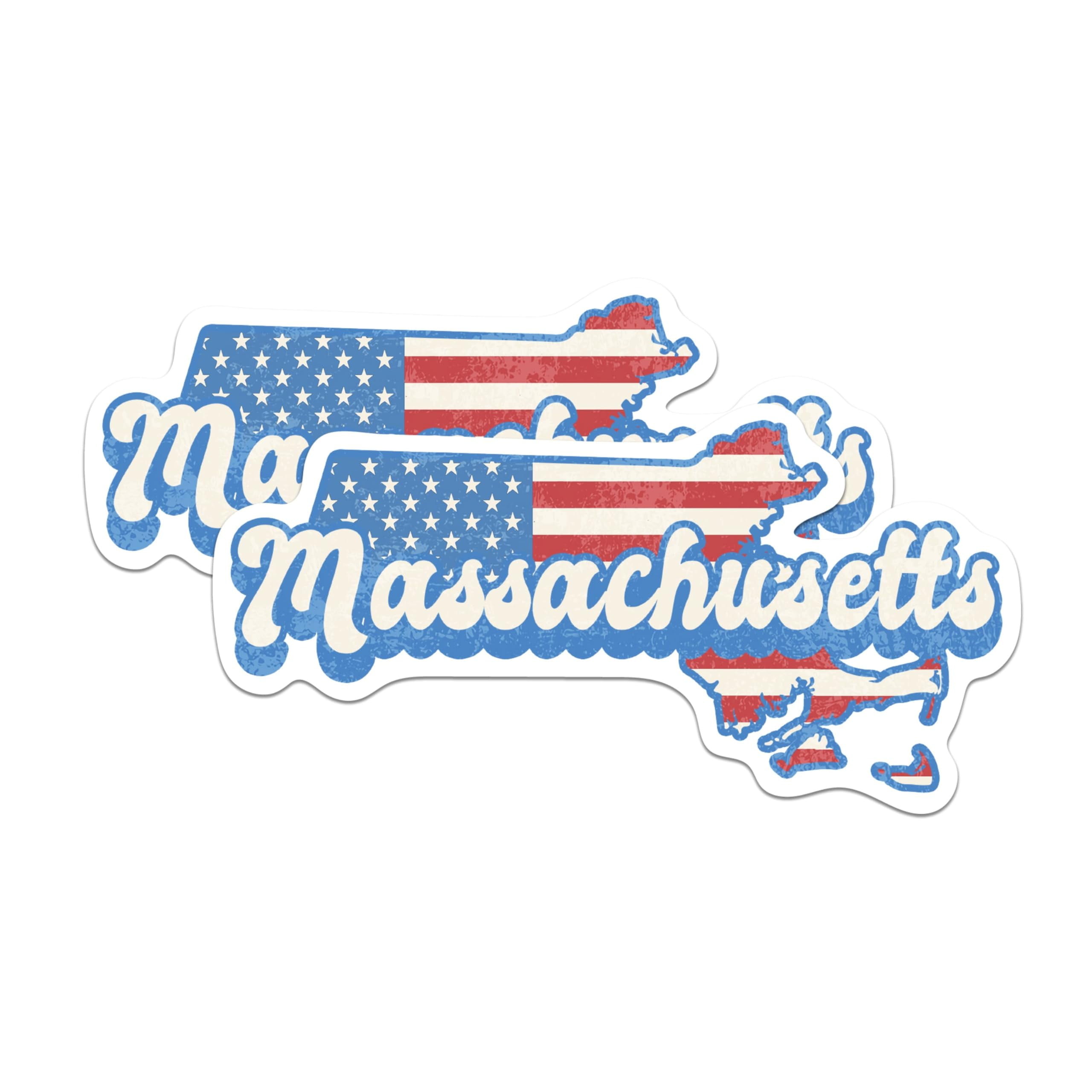 (2 Pack) Massachusetts State Outline Stickers - MA State Shape with USA ...