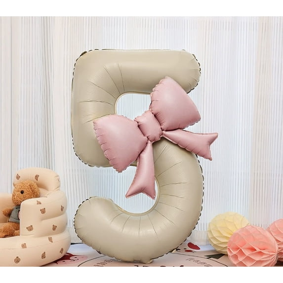 2 Pack Matte Bow Number Balloons - Cream White Birthday & Baby Shower ...
