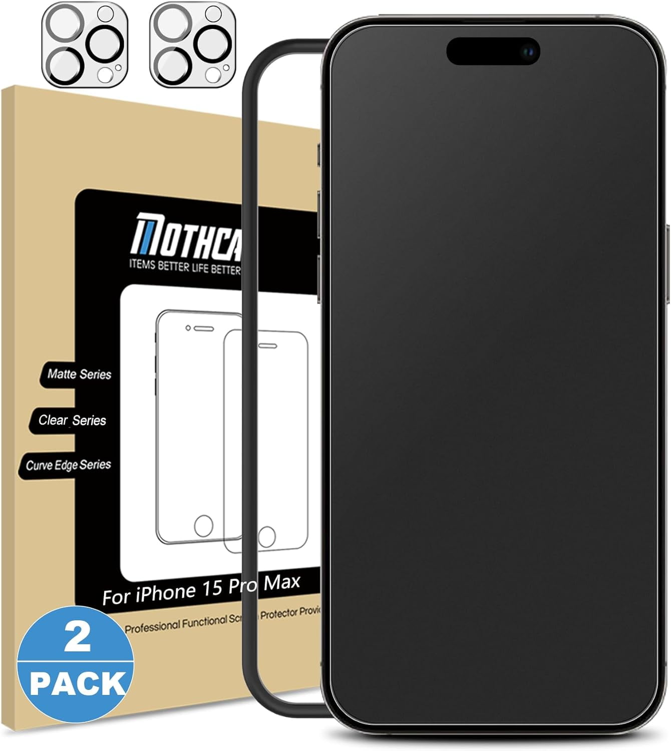 2 Pack Matte Glass Screen Protector for iPhone 15 Pro Max[6.7 inch] + 2 ...