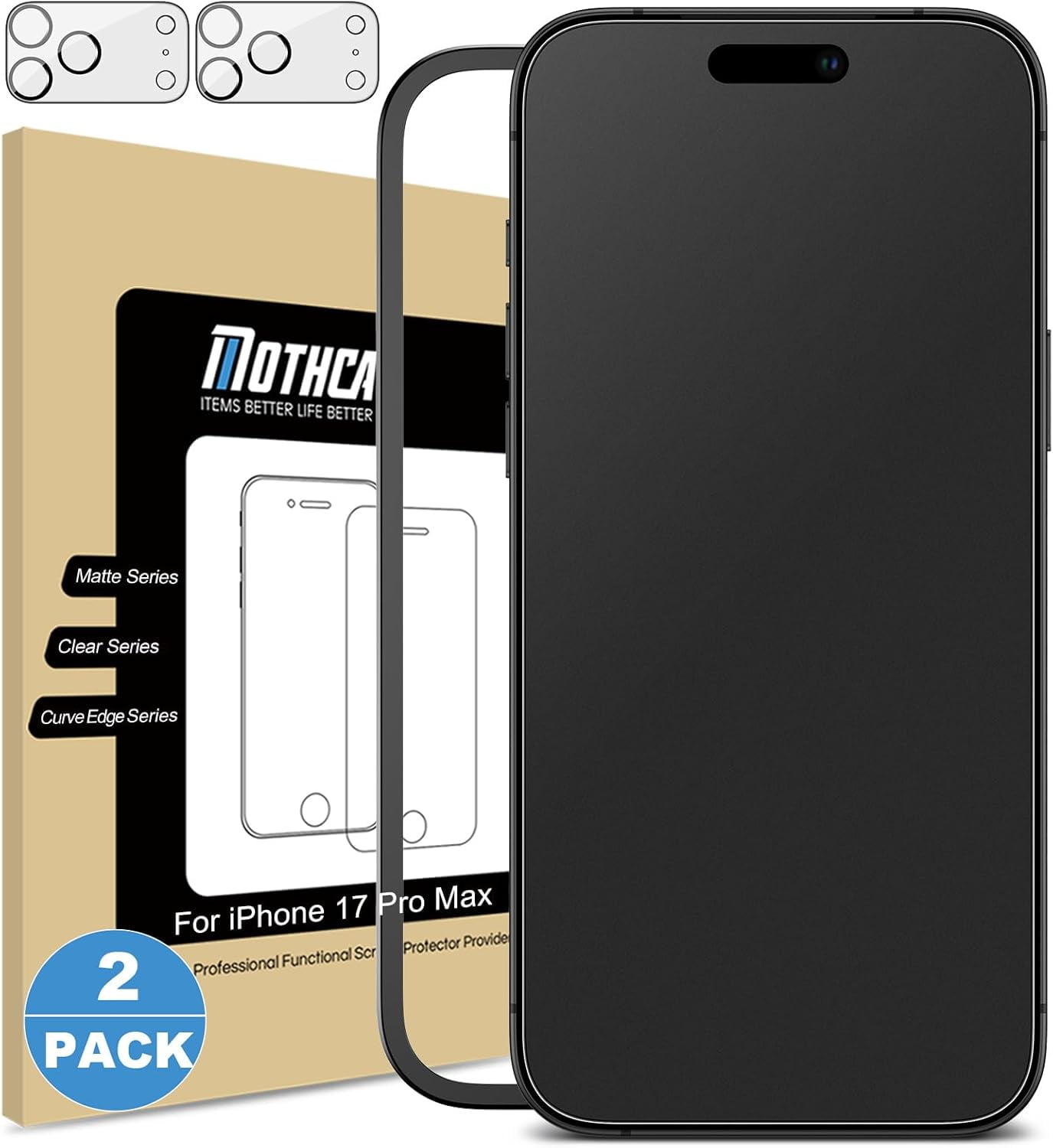 2 Pack Matte Glass Screen Protector for iPhone 17 Pro Max6.9 inch + 2 ...