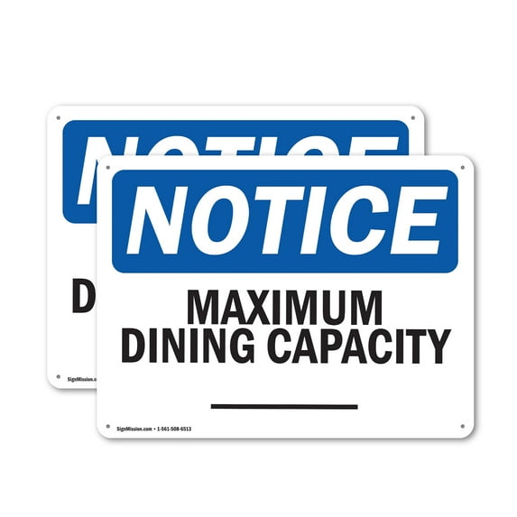 (2 Pack) Maximum Dining Capacity ____ OSHA Notice Sign 14 Inch X 10 ...