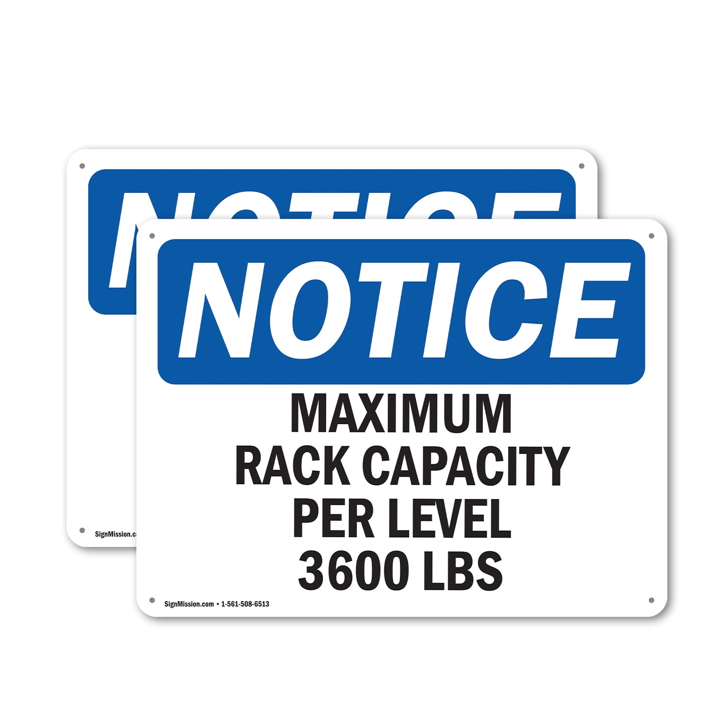 (2 Pack) Maximum Rack Capacity Per Level 3600 Lbs OSHA Notice Sign 18 ...