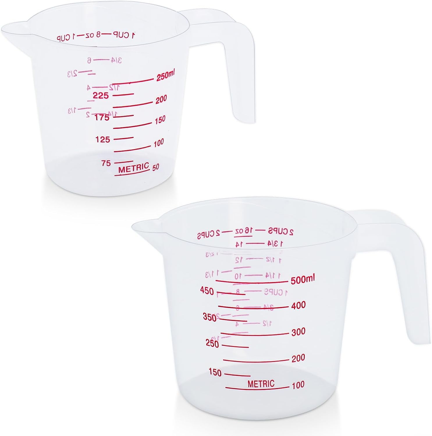 2 Pack Measuring Cup Set, Includes 250Ml (1-Cup), and 500Ml (2-Cup ...