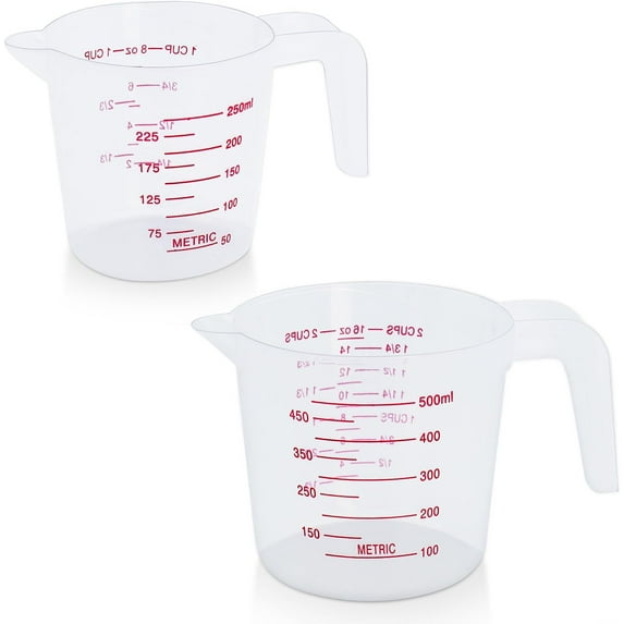 2 Pack Measuring Cup Set, Includes 250Ml (1-Cup), and 500Ml (2-Cup ...