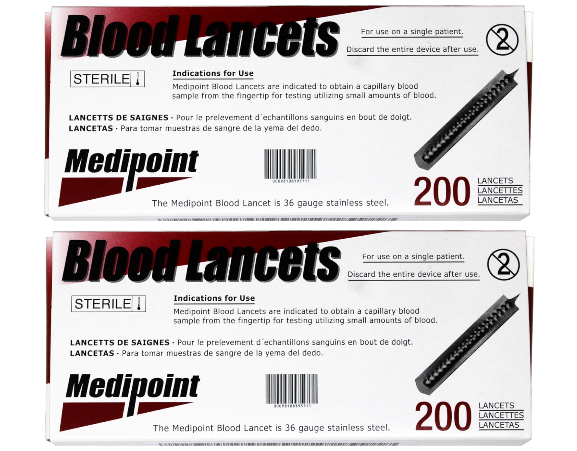 2 Pack - Medipoint Blood Lancets 200 Count - For Taking Finger Tip ...