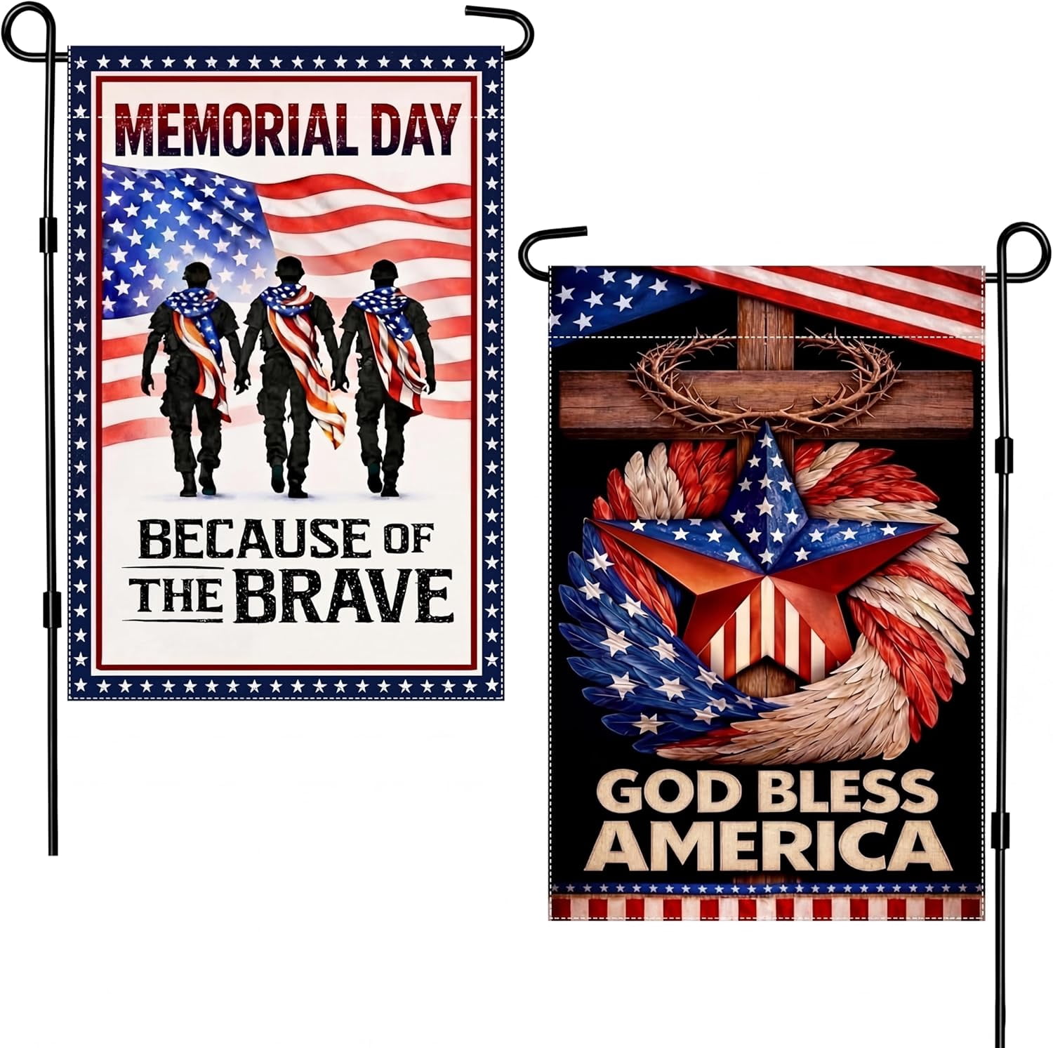 2 Pack Memorial Day & 4th of July Patriotic Garden Flags Set, 12 x 18 ...