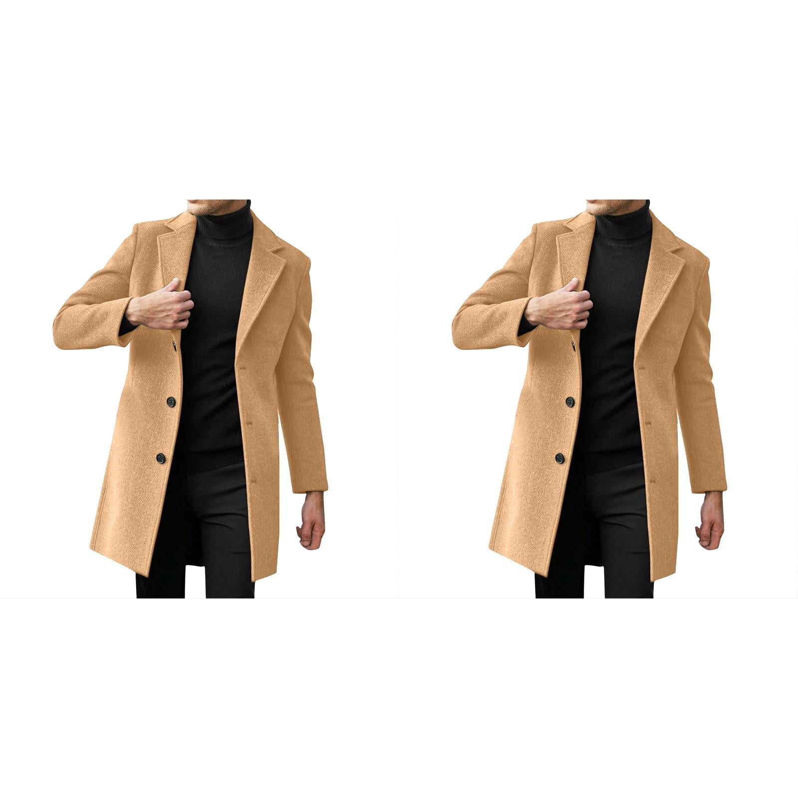 2 Pack Men Slim Winter Coat Gear Coat Lapel Collar Long Sleeve Men ...