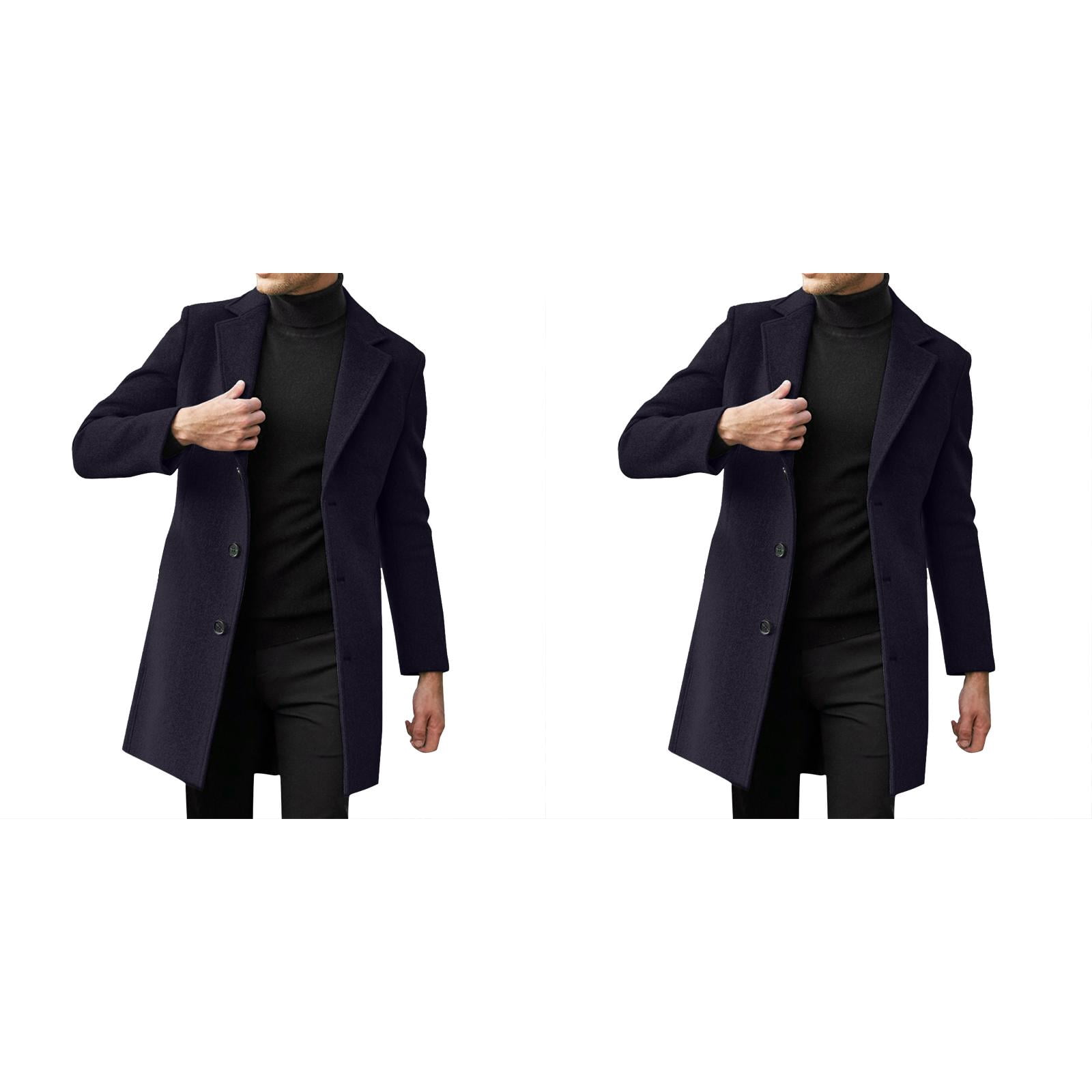 2 Pack Men Slim Winter Coat Men Jacket Fall Lapel Collar Long Sleeve ...
