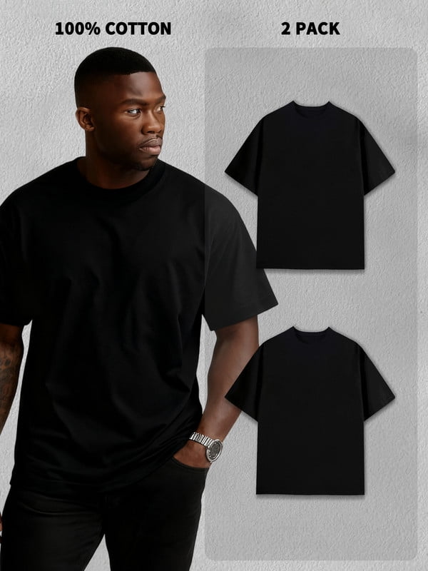 2-Pack Men's 100% Cotton Crew Neck Short-Sleeve T-Shirts, 180g, 1.5% ...