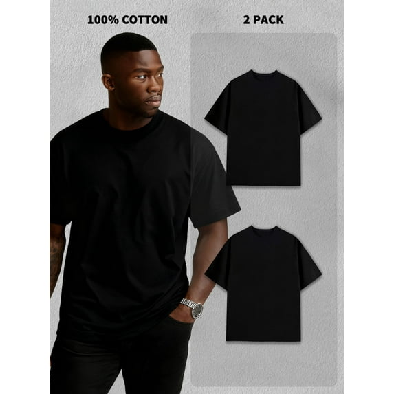 2-Pack Men's 100% Cotton Crew Neck Short-Sleeve T-Shirts, 180g, 1.5% ...
