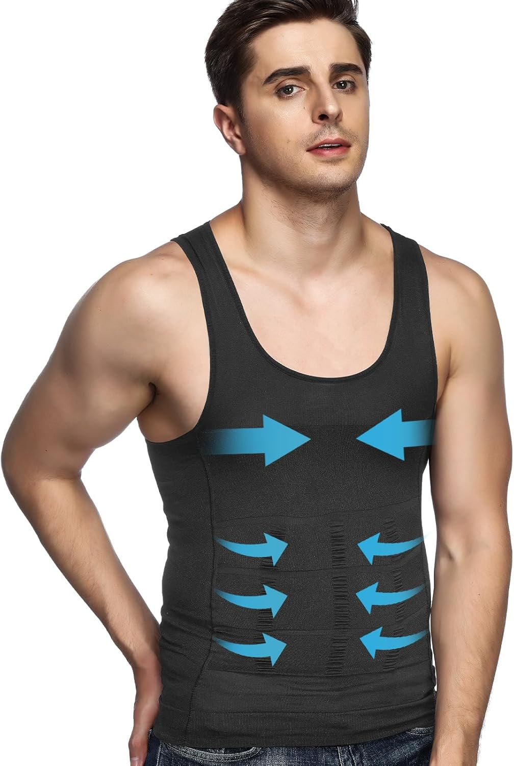 2 Pack Men's Body Shaper Slimming Shirt Tummy Vest Thermal Compression ...