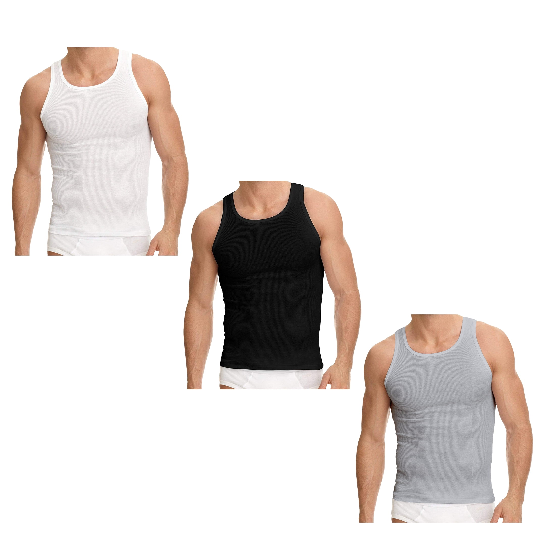 2-Pack Men's Classic Solid Slim-Fit Cotton Soft Ribbed Slim-Fitting ...