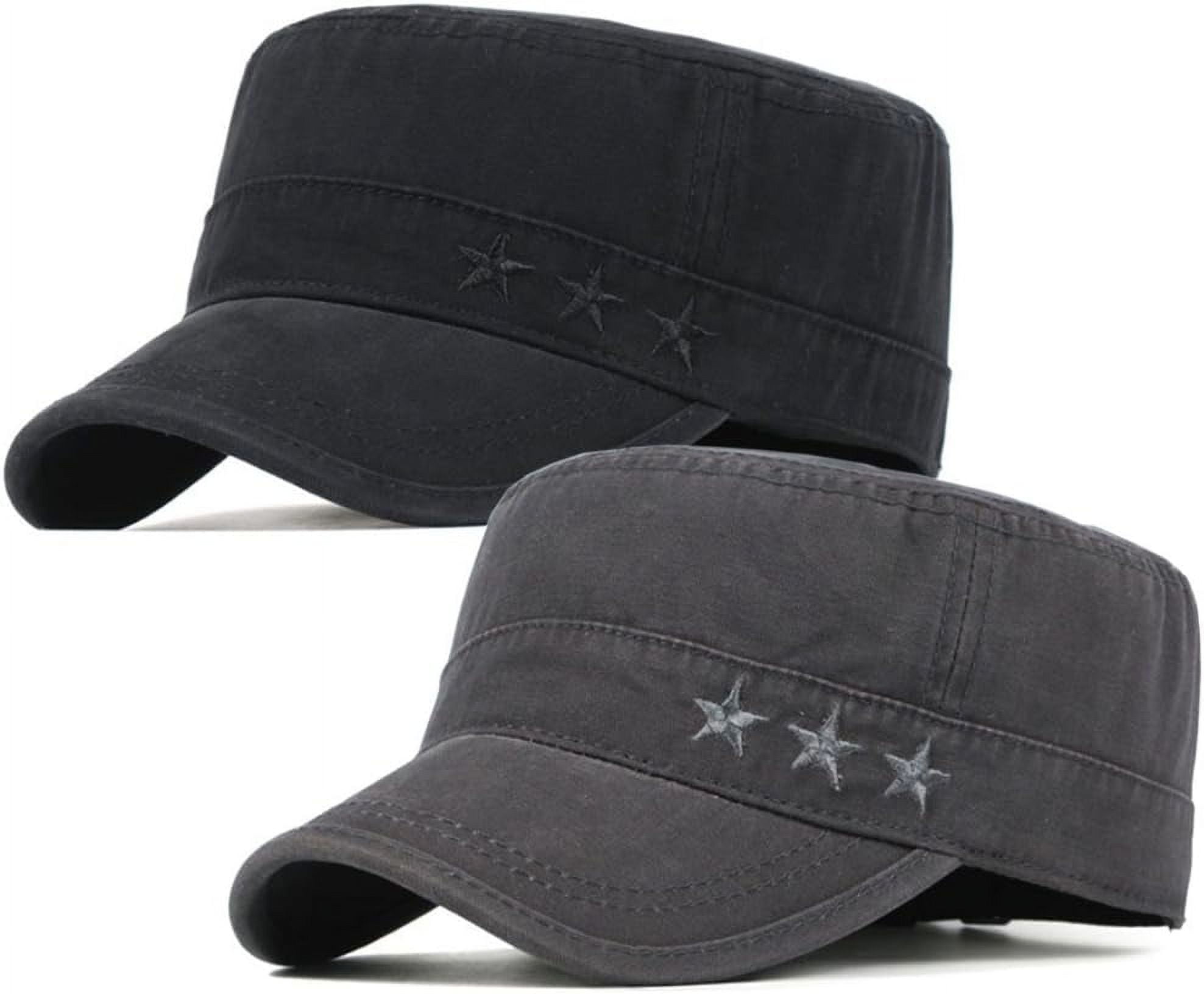 2 Pack Men's Cotton Military Caps Cadet Army Caps Vintage Flat Top Cap ...