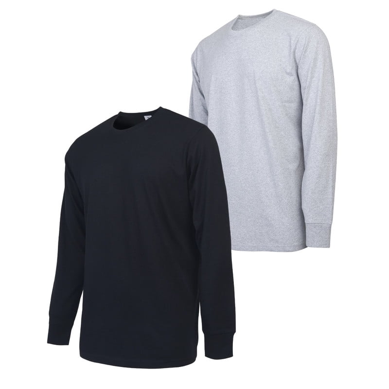 2 Pack Men's Cotton T-Shirts with Ridded Cuff Crew Neck Long Sleeve ...
