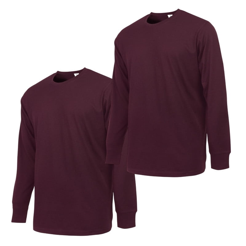 2 Pack Men's Cotton T-Shirts with Ridded Cuff Crew Neck Long Sleeve ...
