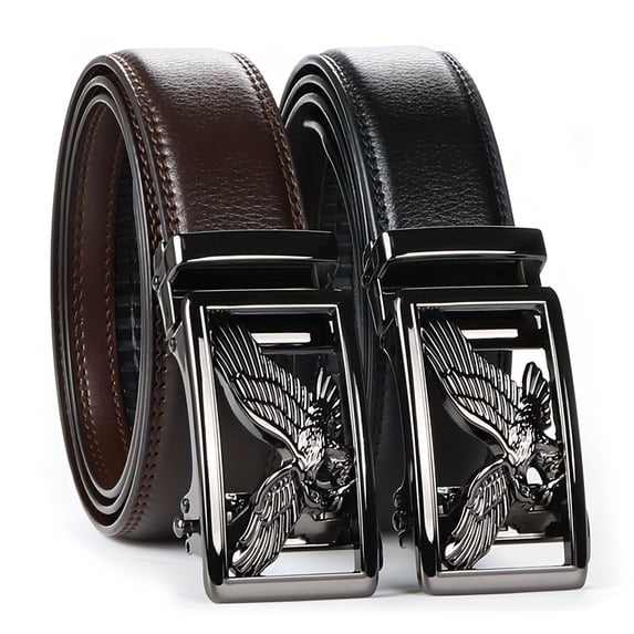 2-Pack Men's Genuine Leather Belt with Automatic Ratchet Buckle ...
