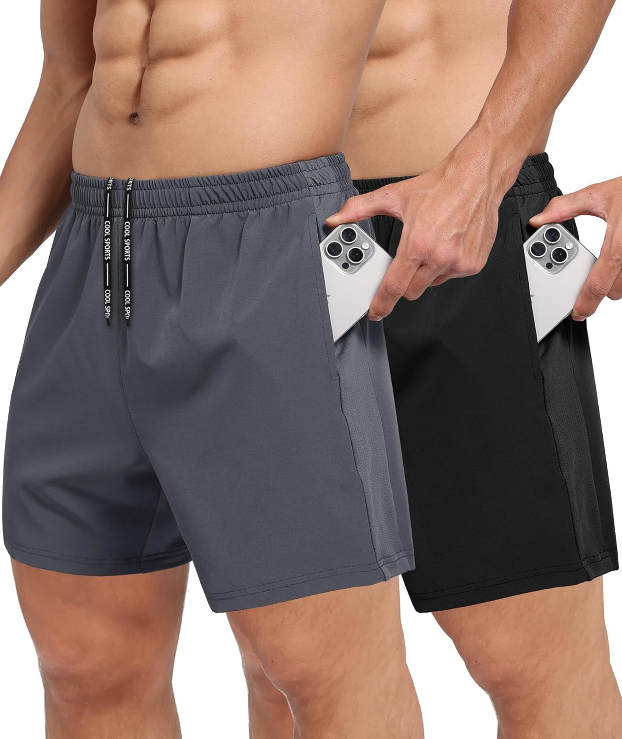 2 Pack Men's Gym Workout Shorts - 5'' Quick Dry Athletic Running Shorts ...