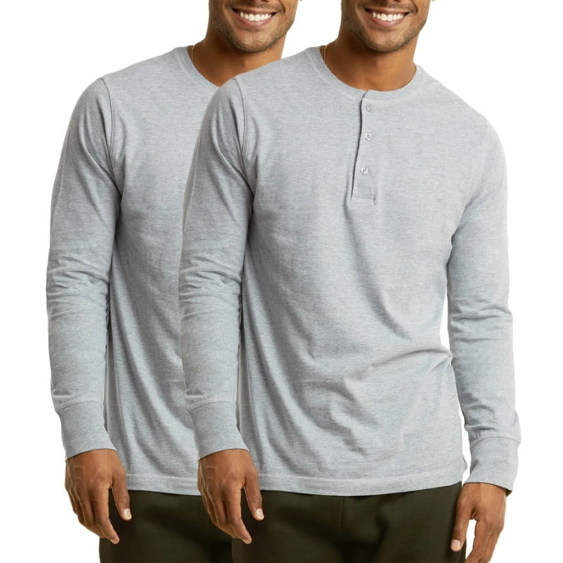 2 Pack Men's Henley Shirts Cotton Long Sleeve Tops S-3XL Regular Big ...