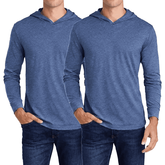 2 Pack Men's Hooded Long Sleeve T-Shirts, Lightweight Triblend Cotton ...