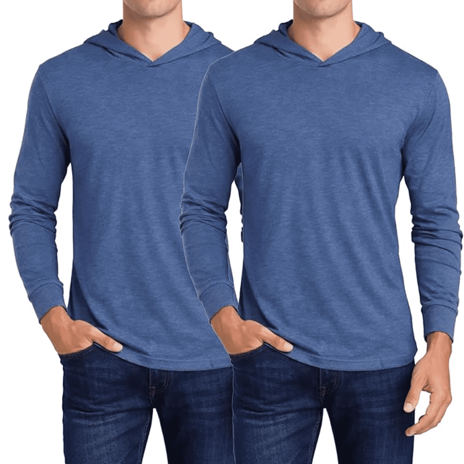 2 Pack Men's Hooded Long Sleeve T-Shirts, Lightweight Triblend Cotton ...