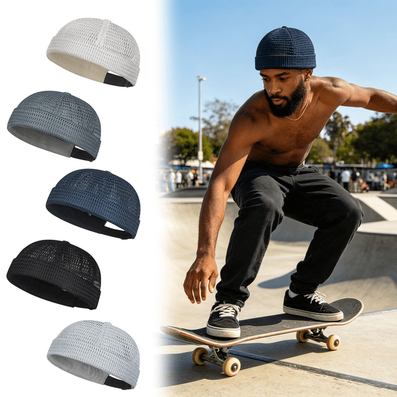 2 Pack Men's Mesh Brimless Cap, Adjustable Beanie Breathable Skullcap ...