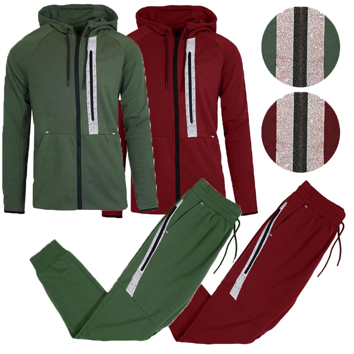 2-Pack Men's Modern Fit Full Zip Tech Fleece Hoodie and Jogger 2-Piece ...