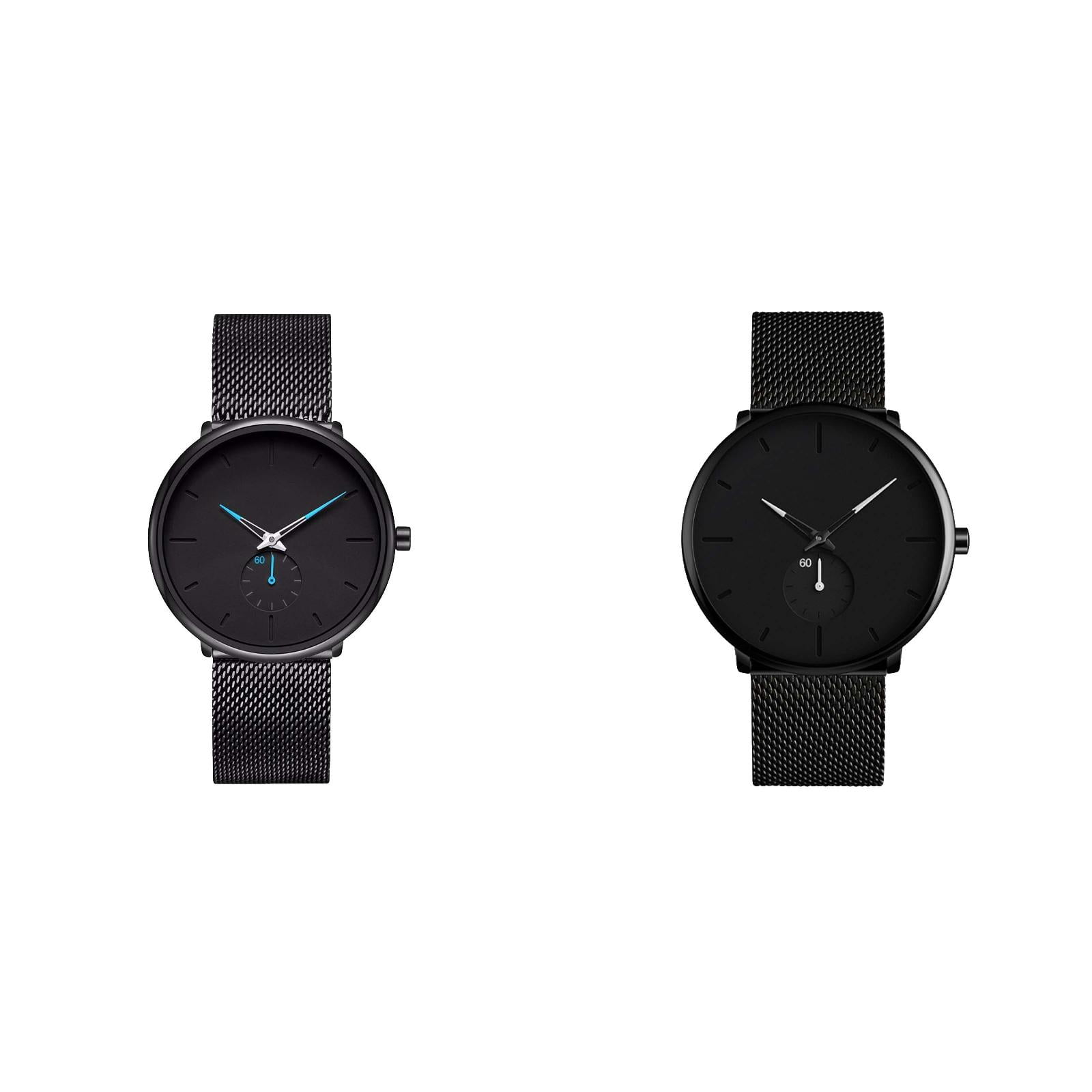 2-Pack,Men's Quartz Watch Business Mesh Strap Watch Men's Popular Black ...