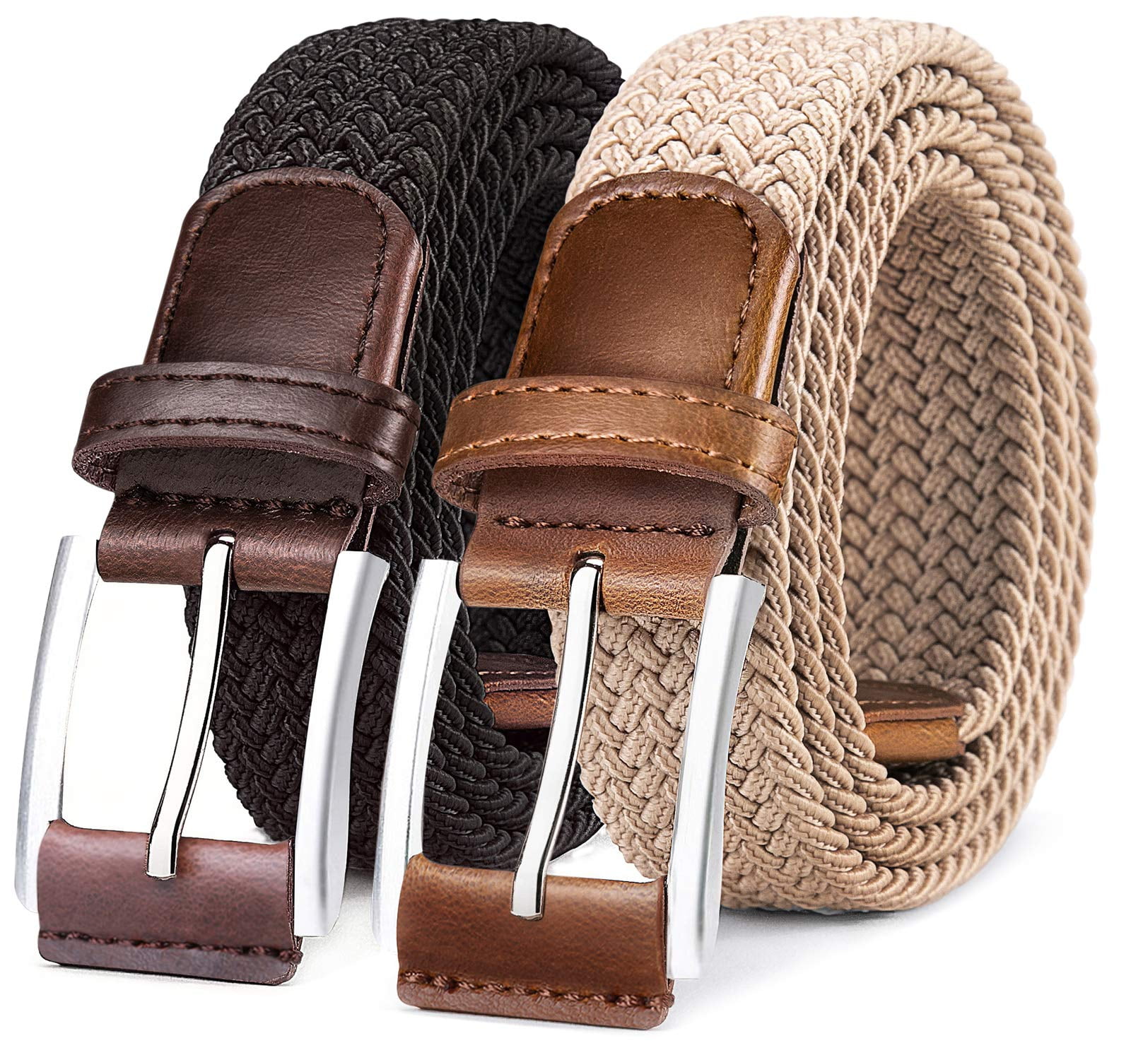2-Pack Men’s Stretch Braided Web Belt, Elastic Casual Belt for Golf ...