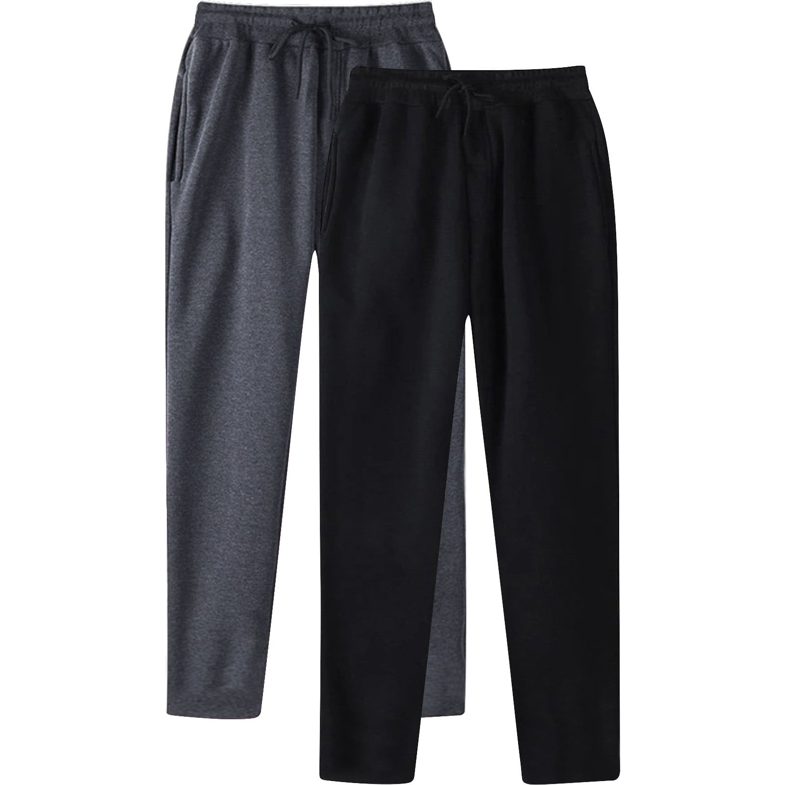 2 Pack Men's Sweatpants Elastic Waist Drawstring Athletic Joggers Pants ...