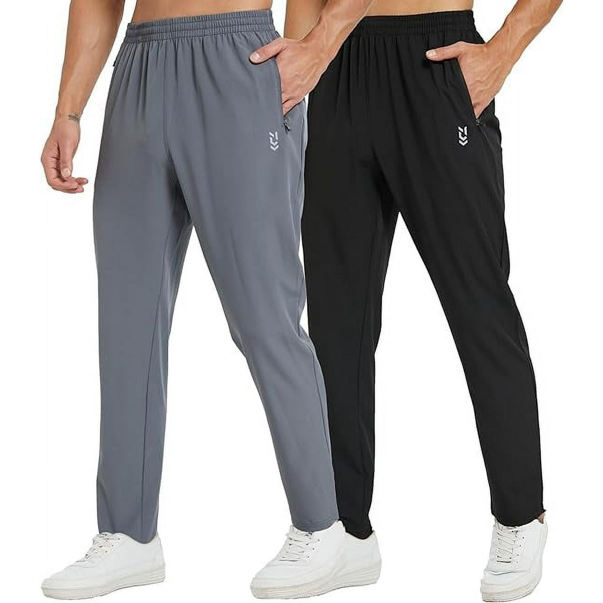 2 Pack Men's Sweatpants with Zipper Pockets Jogging Pants Tapered ...