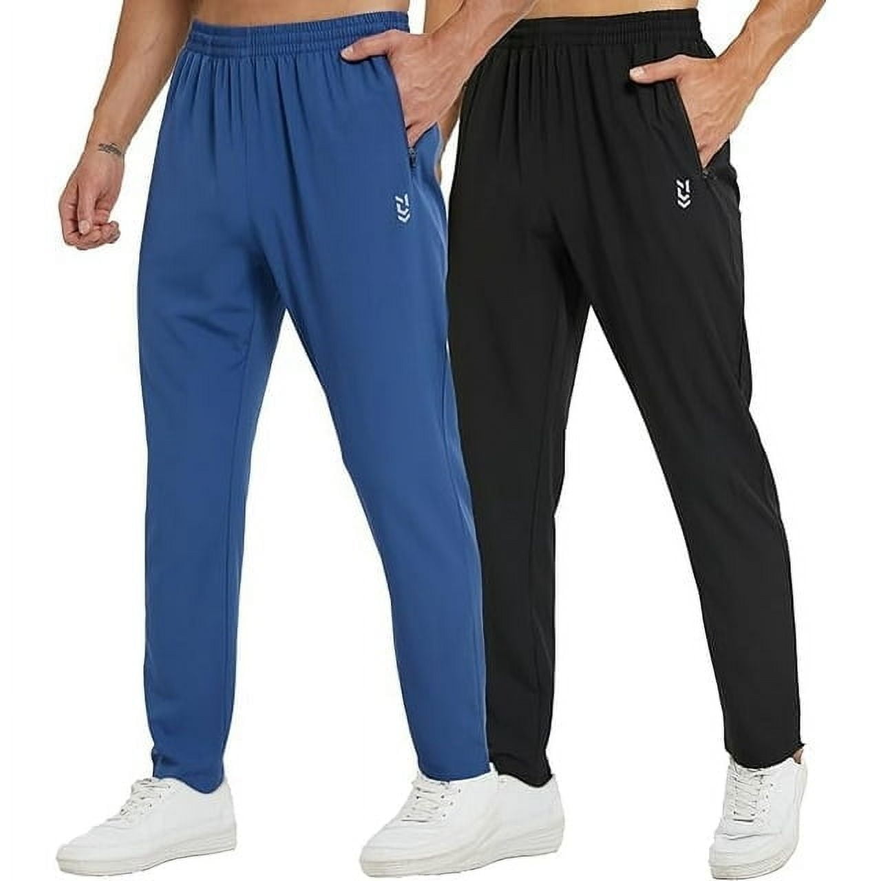 2 Pack Men's Sweatpants with Zipper Pockets Jogging Pants Tapered ...