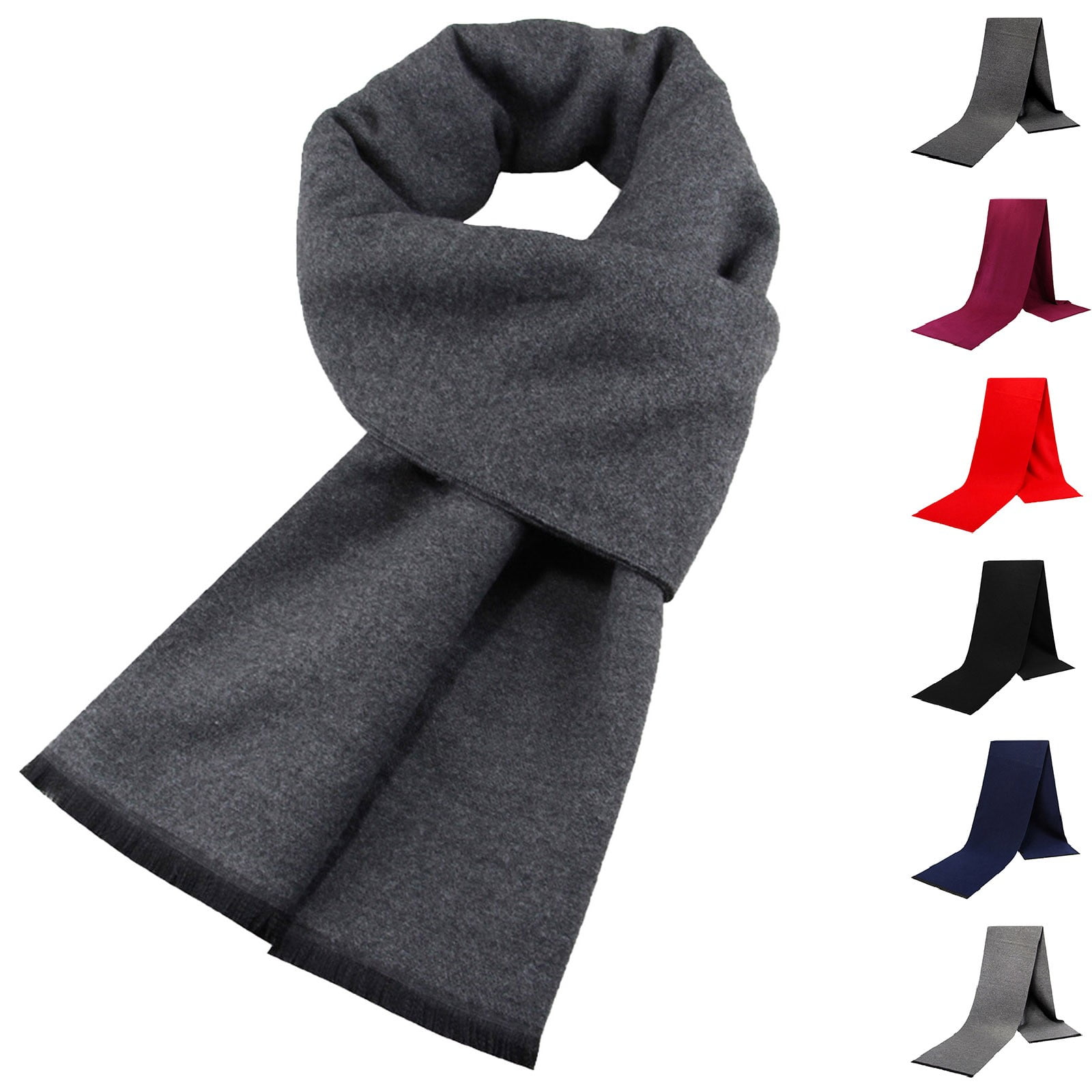 2 Pack Mens Fall Winter Scarf Woolen Classic Solid Color Thicken ...