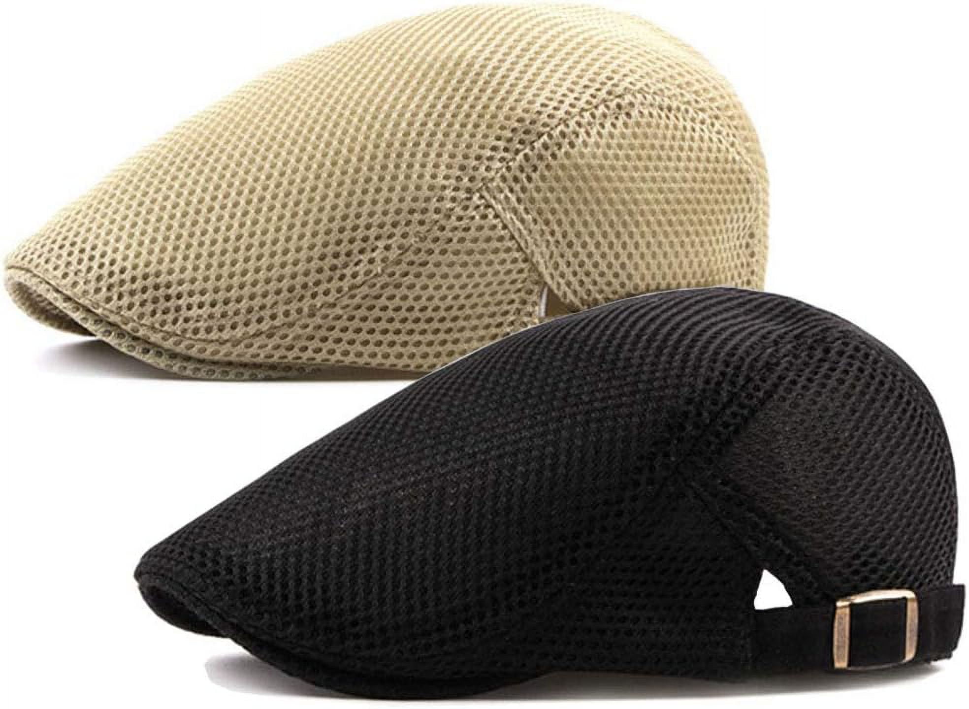 2 Pack Mens Mesh Flat Cap Breathable Summer Newsboy Hat Beret Cabbie ...