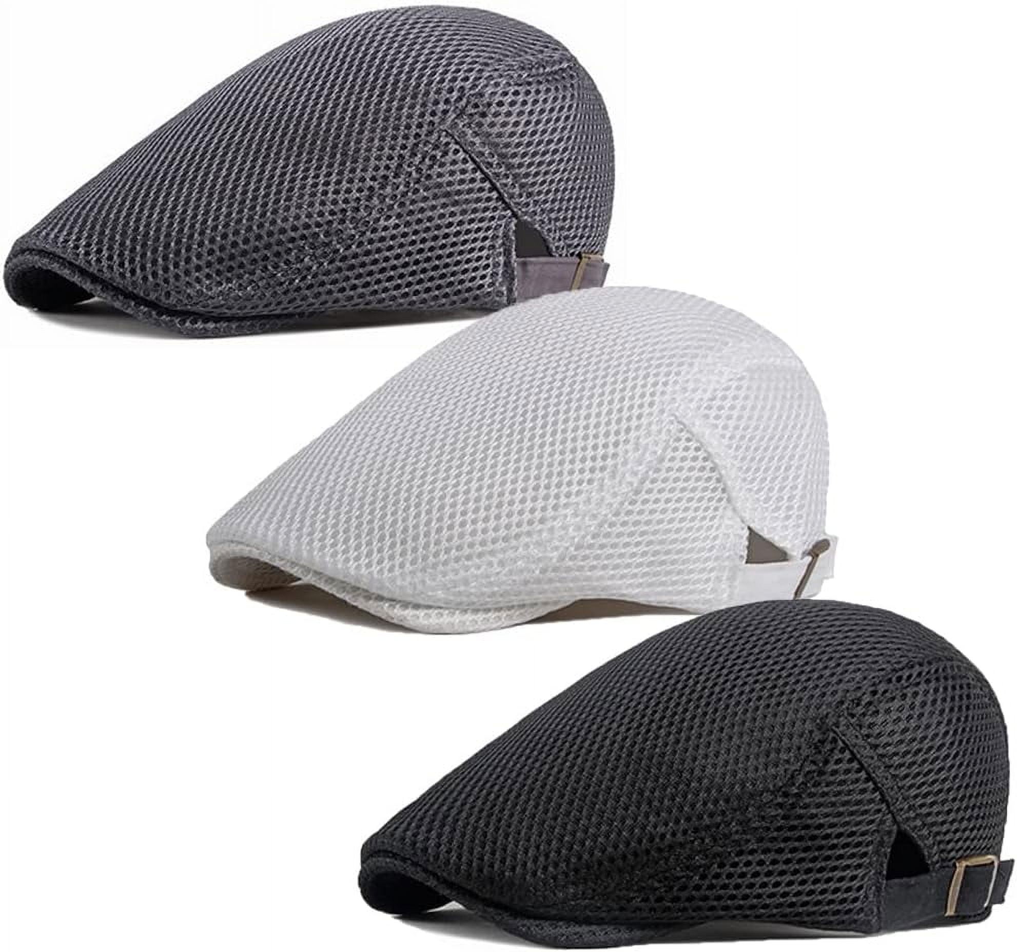 2 Pack Mens Mesh Flat Cap Breathable Summer Newsboy Hat Beret Cabbie ...