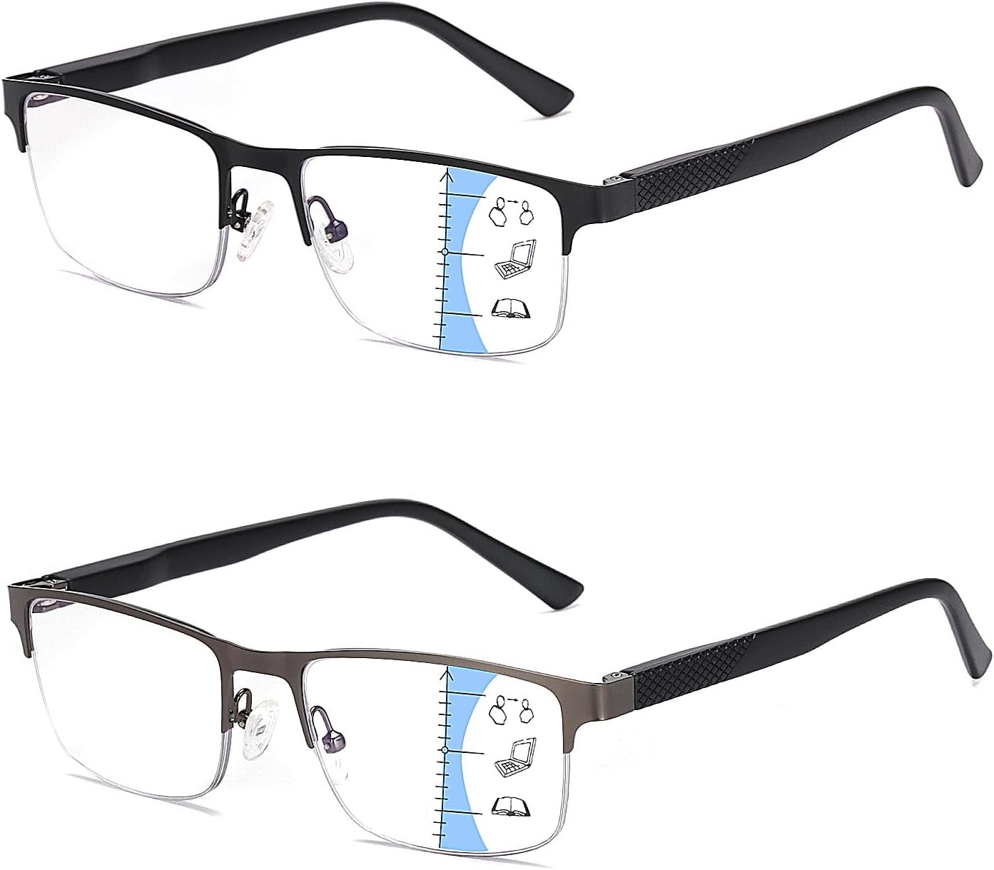 2 Pack Mens Quality Progressive Multifocus Reading Glasses Blue Light ...