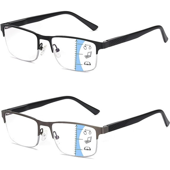 2 Pack Mens Quality Progressive Multifocus Reading Glasses Blue Light ...