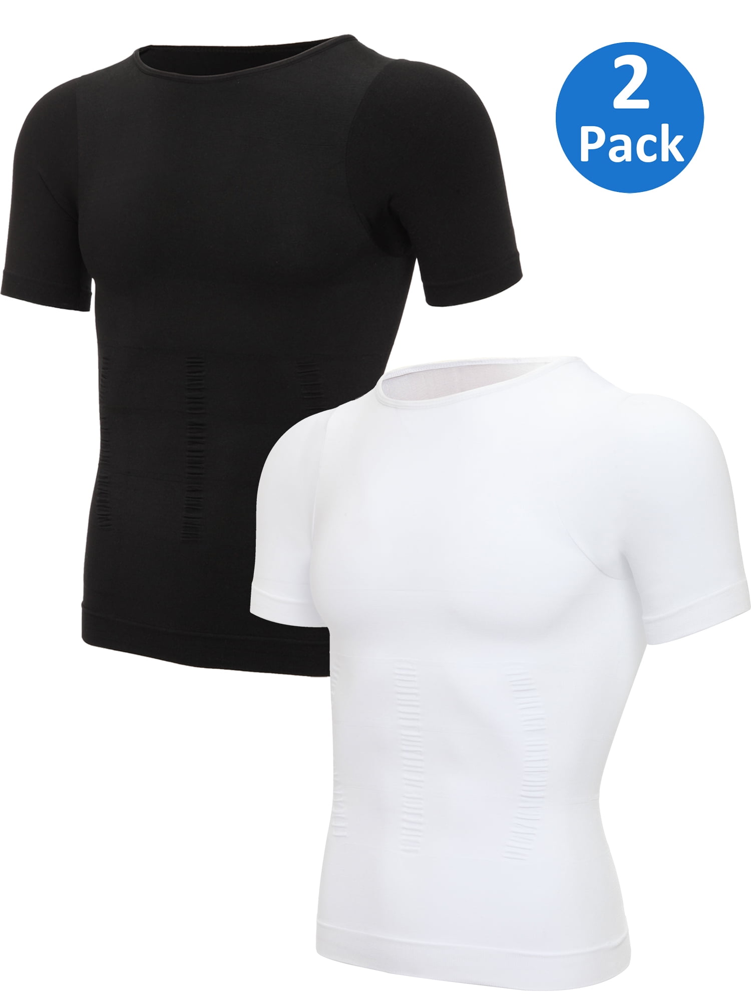 2 Pack Mens Shapewear Seamless Body Shaper Abdomen Slim Undershirt Abs ...
