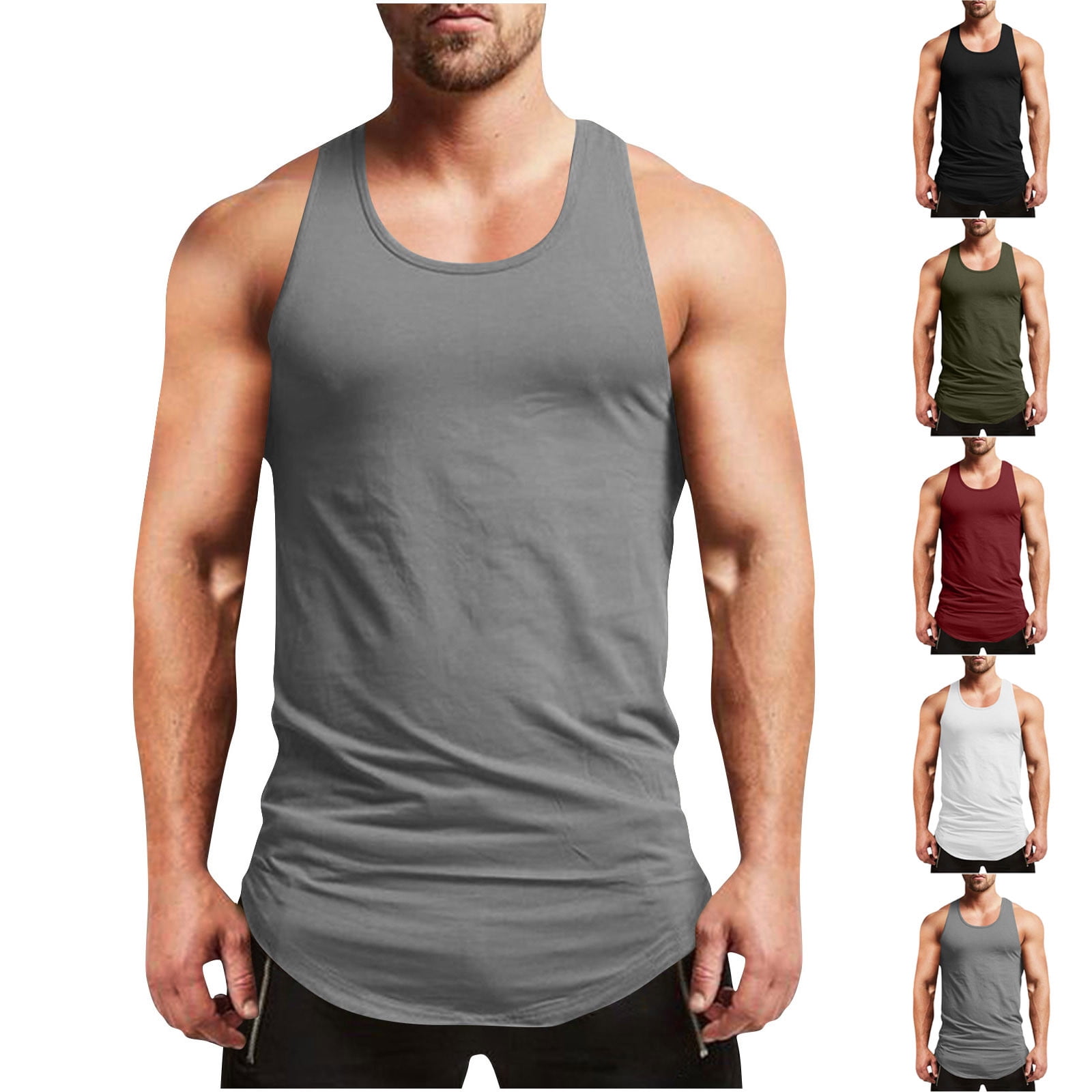 2 Pack Mens Sleeveless Workout Tank Tops Stretchy Slim-Fit Crewneck ...