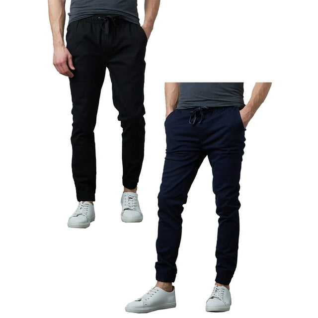 2-Pack Mens Slim-Fit Cotton Twill Jogger Pants with Pockets, Elastic ...