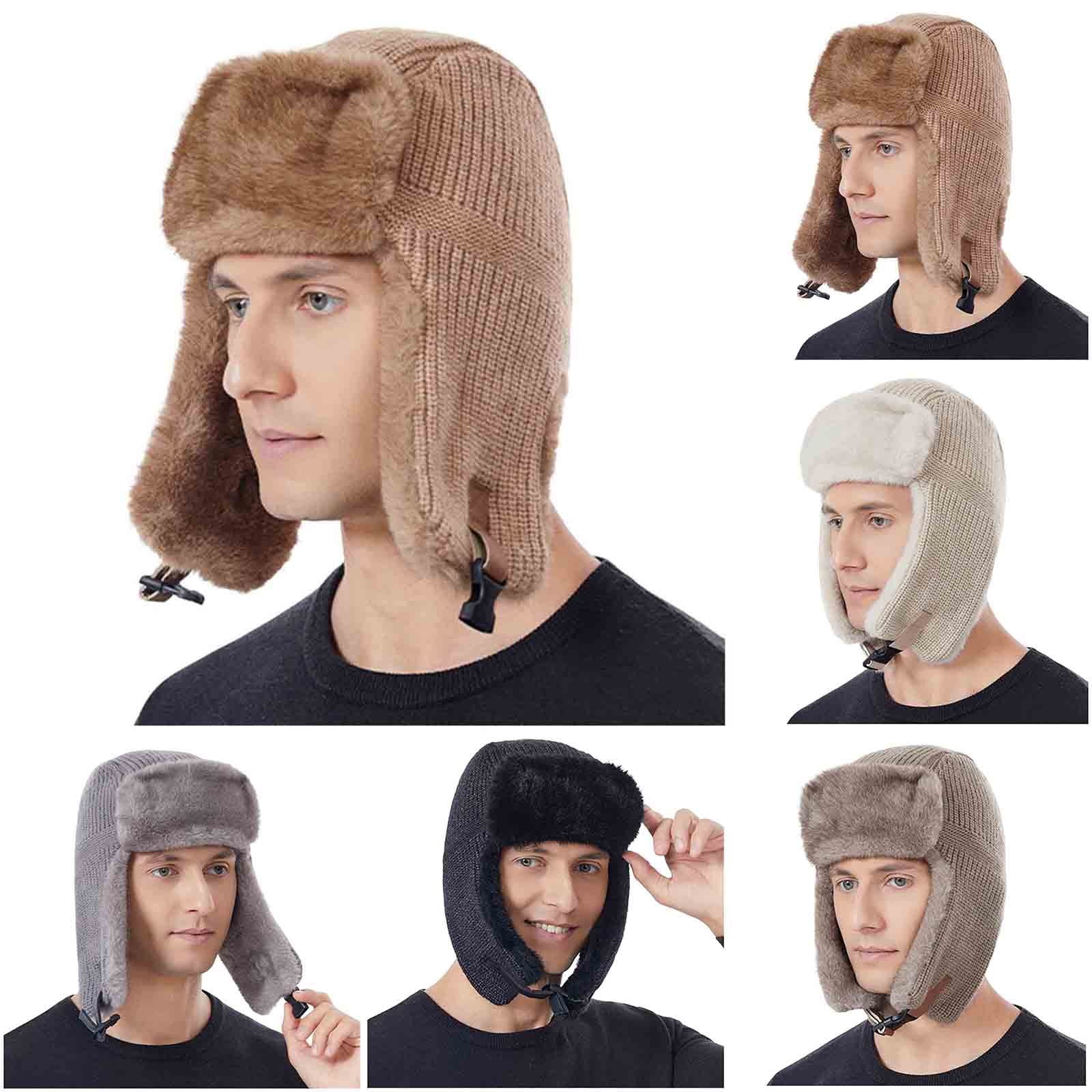 2 Pack Mens Womens Winter Hats Knitted Hunting-Trapper Cap with Earflap ...