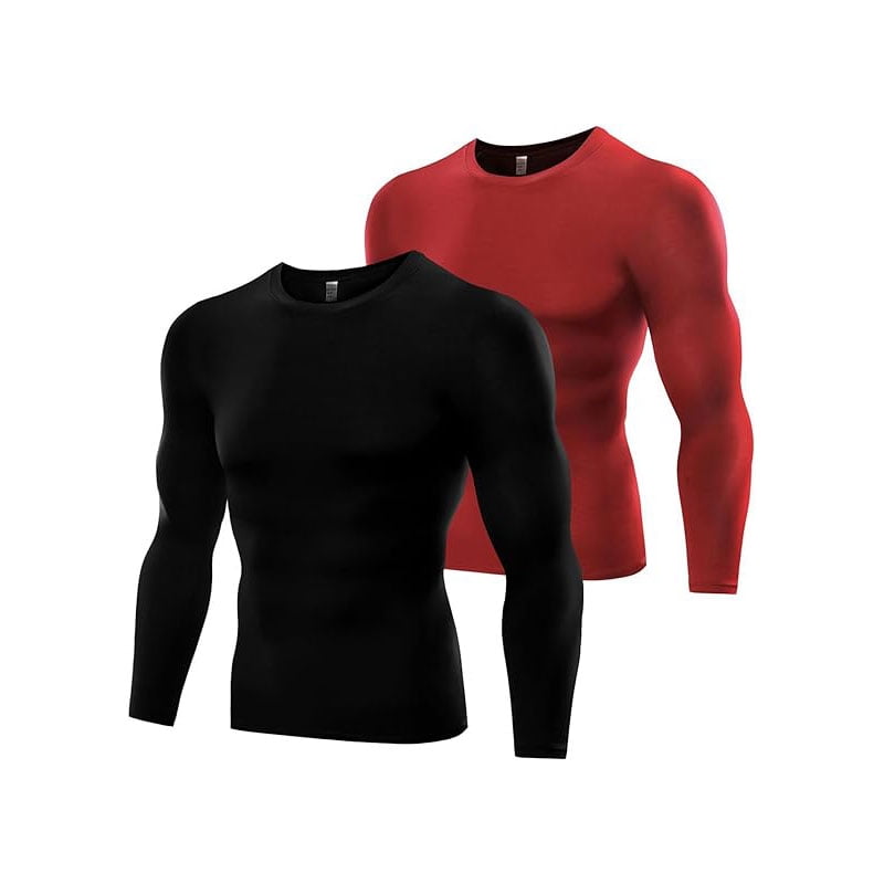 2 Pack Mens Workout Compression Shirts Long Sleeve Rash Guard Athletic ...