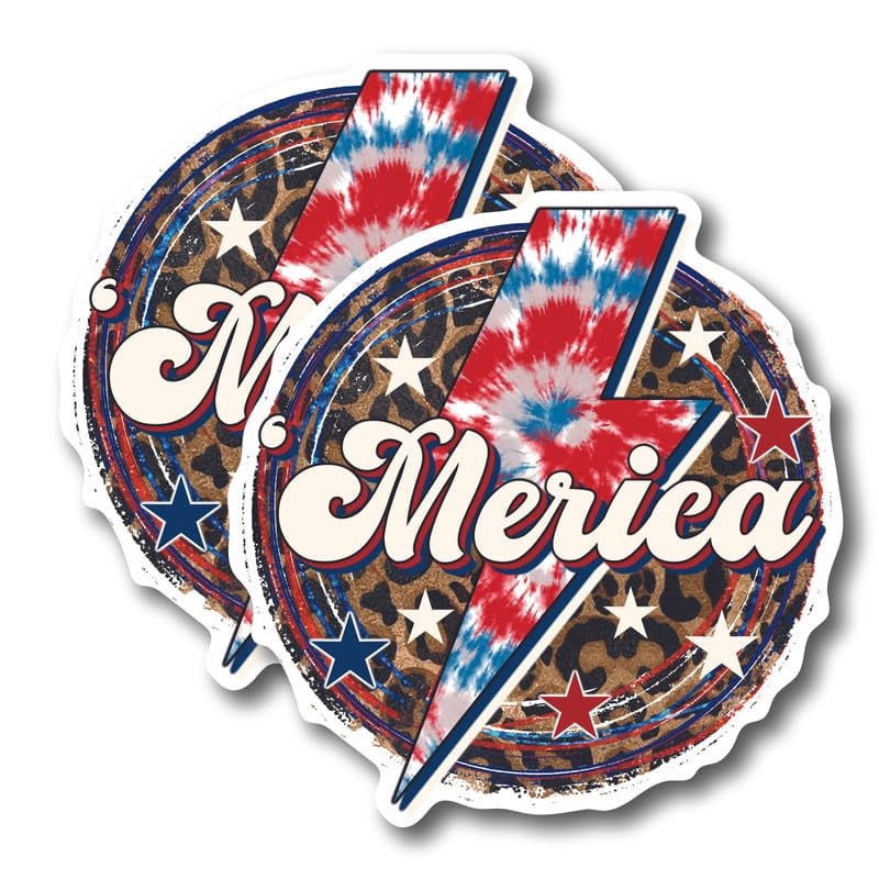 (2 Pack) Merica Stickers - Red White and Blue with Cheetah Print - 5 ...