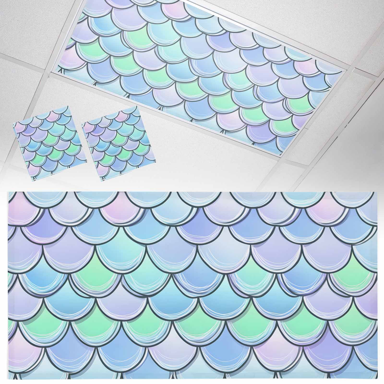 2 Pack Mermaid Tail Backdrop Fluorescent Light Covers for Ceiling ...