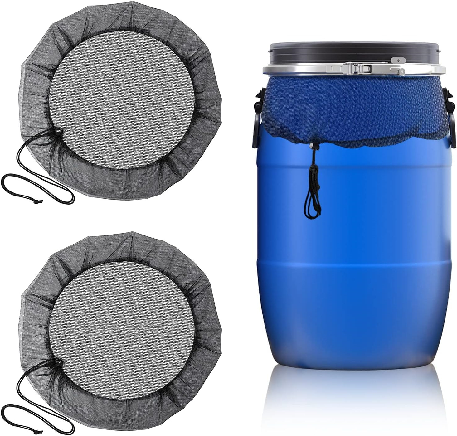 2 Pack Mesh Cover for Rain Barrel, with Elastic Drawstring for Better ...