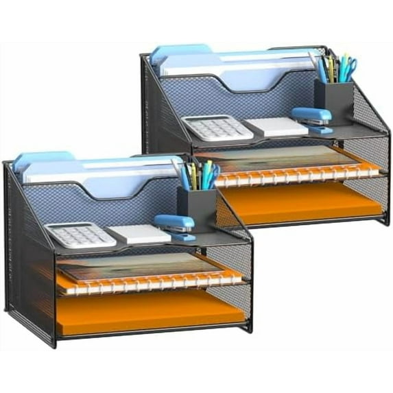 2 Pack Mesh Desk File Organizer Letter Tray Holder, Desktop File Folder ...