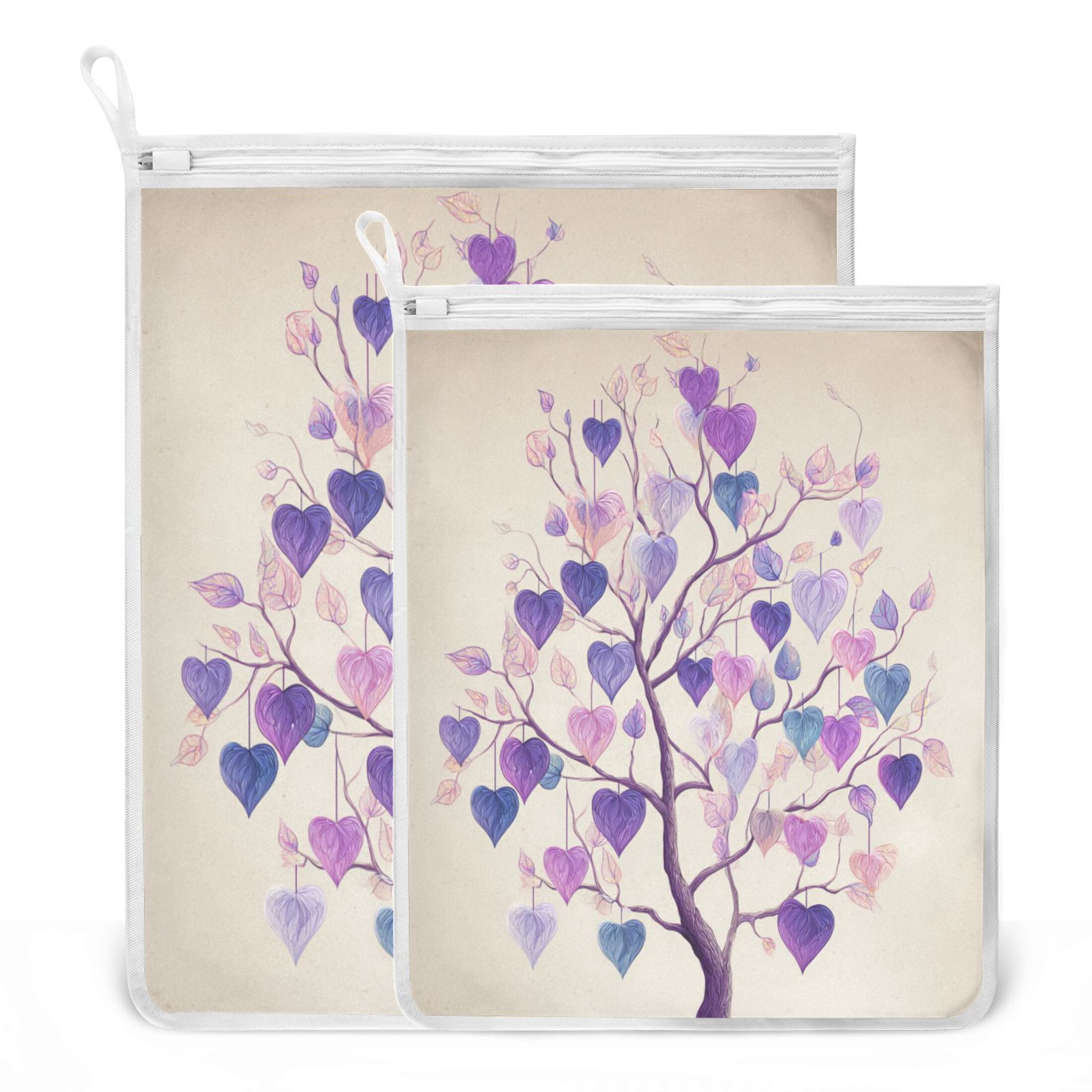 2 Pack Mesh Laundry Bags Purple Heart-shaped Leaves Durable Polyester ...