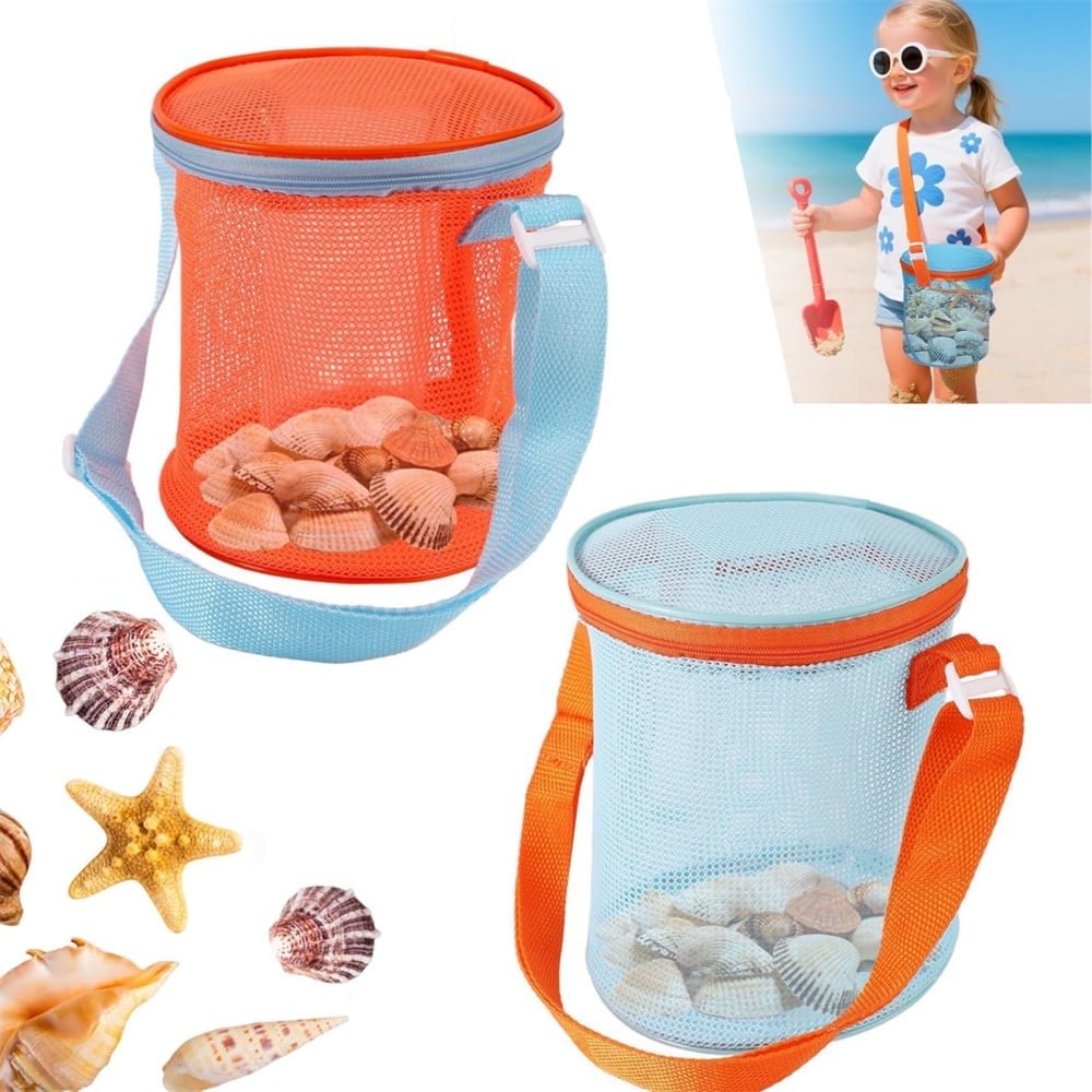 2 Pack Mesh Shell Collecting Bag,Beach Toys Storage Bags with Zipper ...