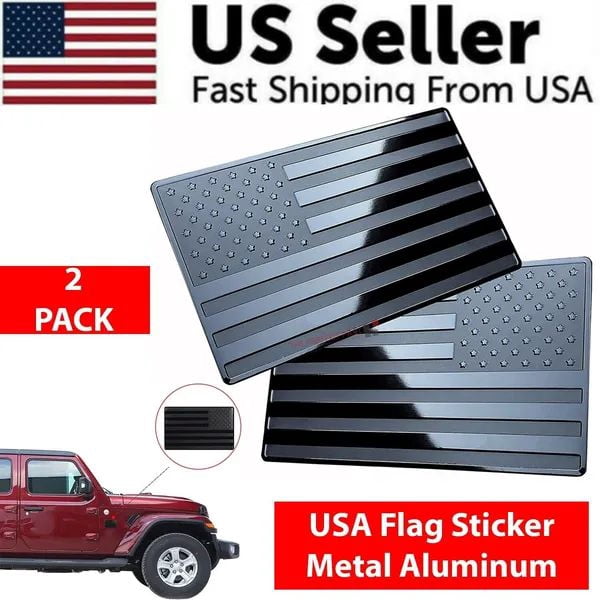 2-Pack Metal American Flag Stickers - Patriotic USA Car Truck Decals ...